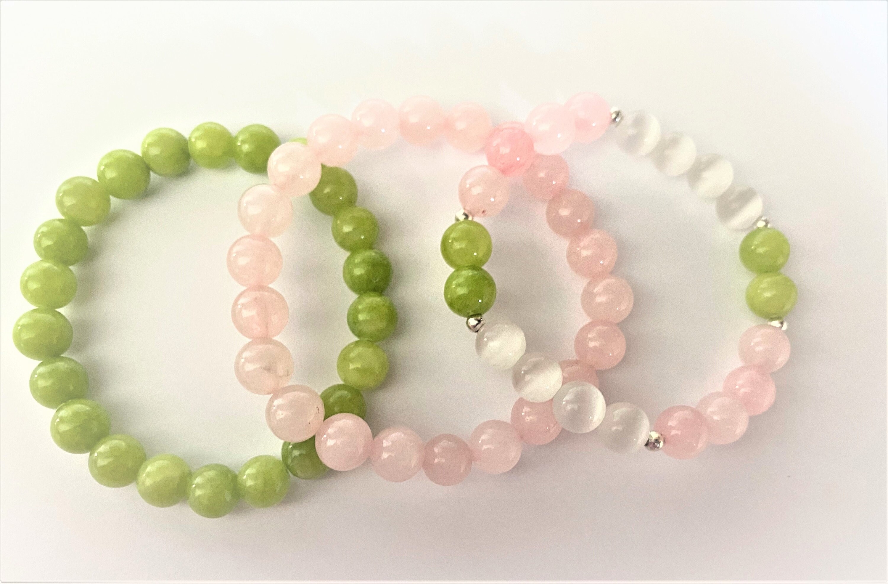 Womens Bracelet Set Genuine Jade Gemstone Pink Green Cats | Etsy
