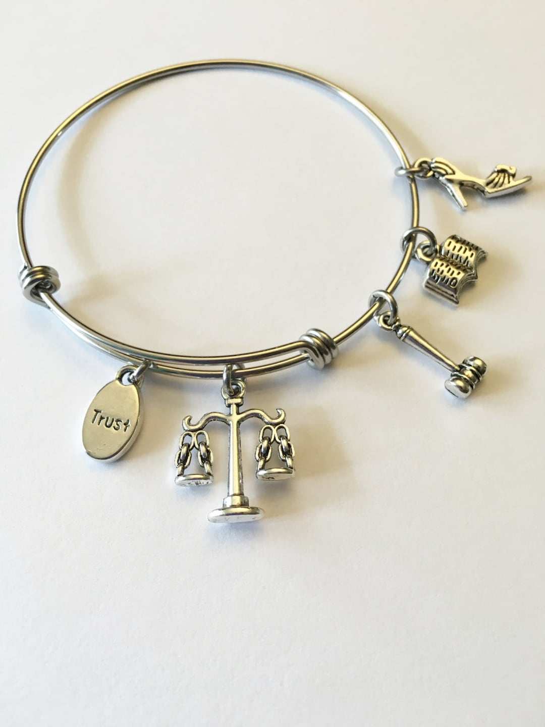 Lawyer Stainless Steel Adjustable Charm Bangle, Women's Charm Bracelet ...