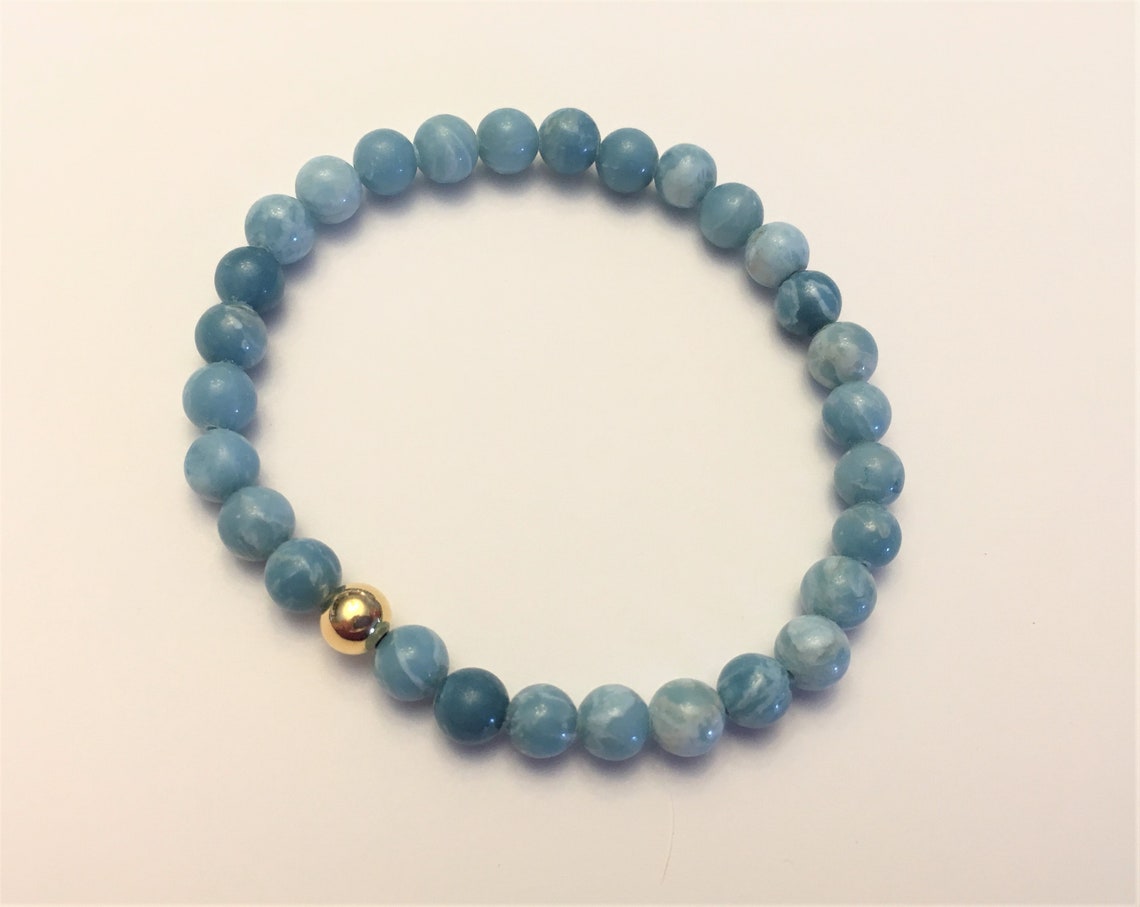 Larimar Quartz Gemstone Bracelet, Blue, 14 K Gold Filled, Sterling ...