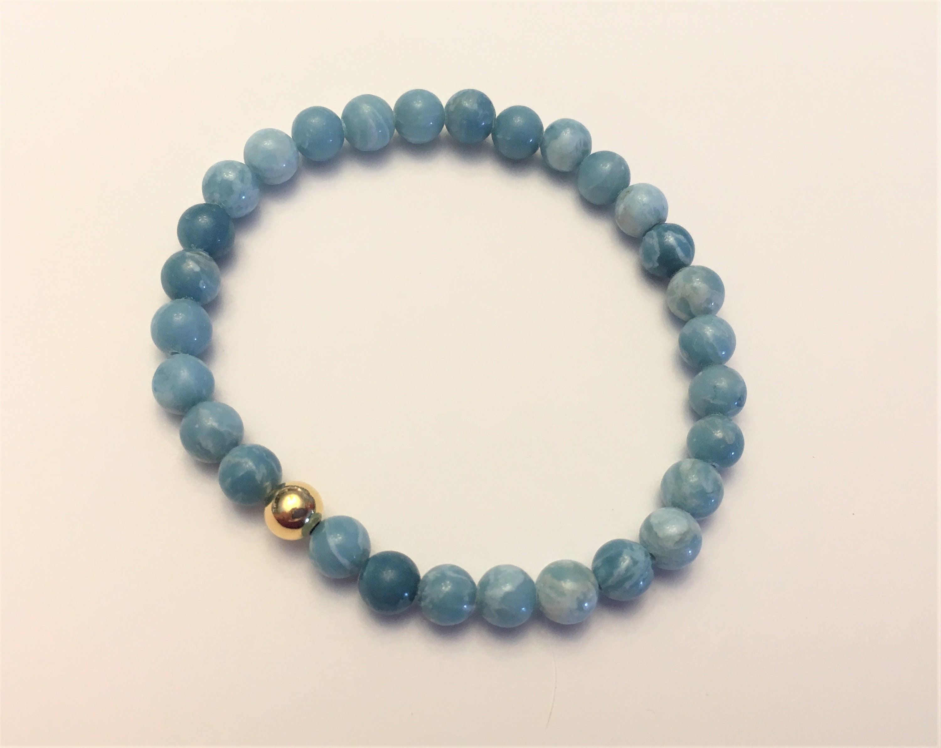 Larimar Quartz Gemstone Bracelet, Blue, 14 K Gold Filled, Sterling ...