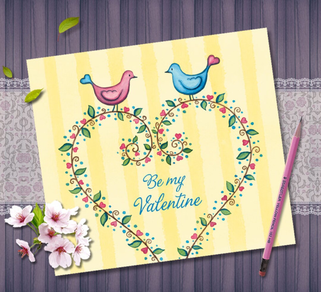 Valentine Card for Her Printable Valentines Day Card, Be My Valentine ...
