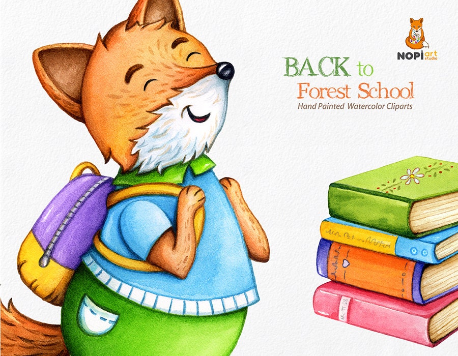 School Watercolor Clipart, Back to Forest Education School Supplies ...