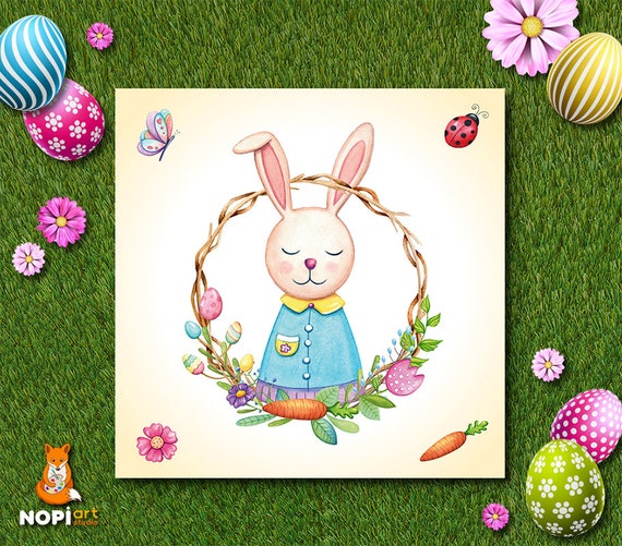 Easter Bunny Card Printable Digital Card Happy Easter Cute | Etsy