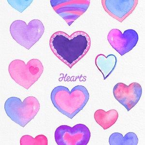 Valentine's Day Clipart, Hearts Watercolor Clipart, Heart Elements Hand ...