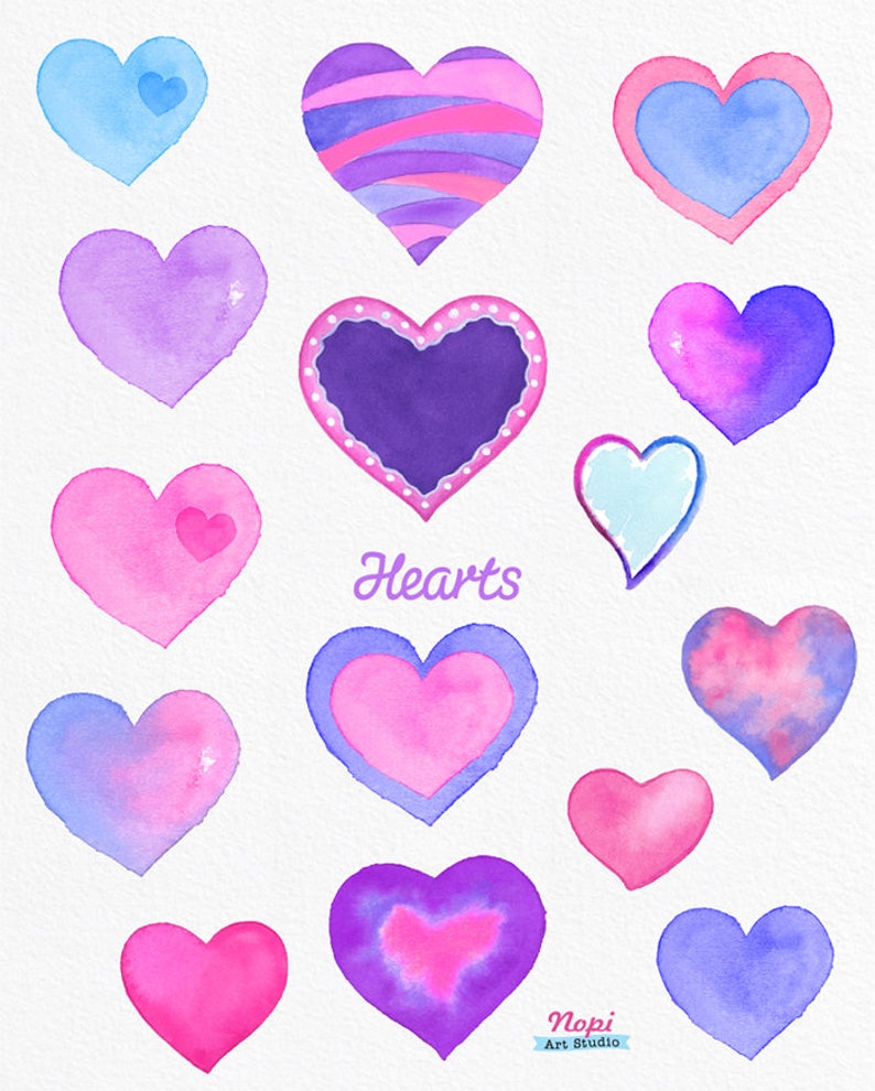 Valentine's Day Clipart, Hearts Watercolor Clipart, Heart Elements Hand ...