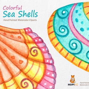 Colorful Watercolor Seashells Clipart, Hand Painted Nautical Ocean ...
