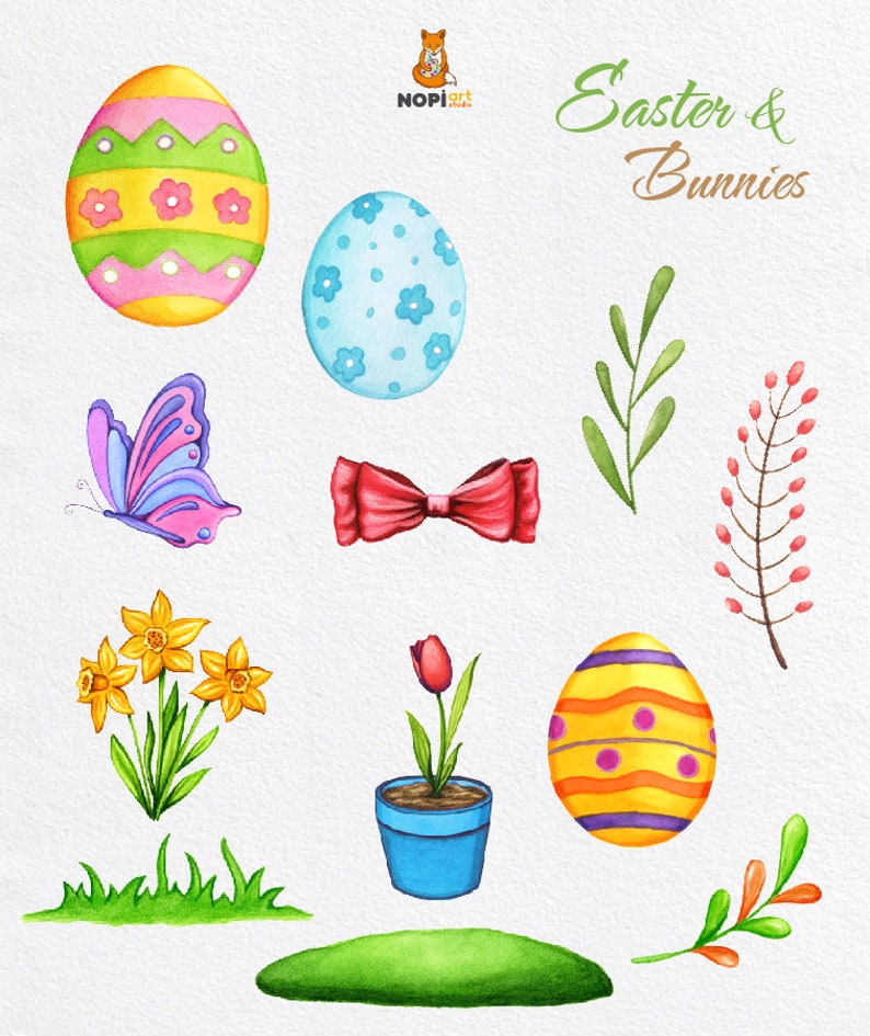 Watercolor Easter Clipart, Cute Easter Boy Girl Bunny, Easter Basket ...