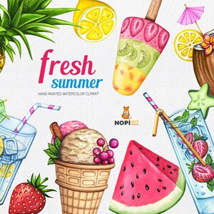 Summer Watercolor Clipart Fresh Fruits Ice Cream Cocktail Party, Food ...