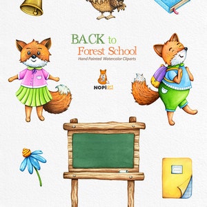 School Watercolor Clipart, Back to Forest Education School Supplies ...