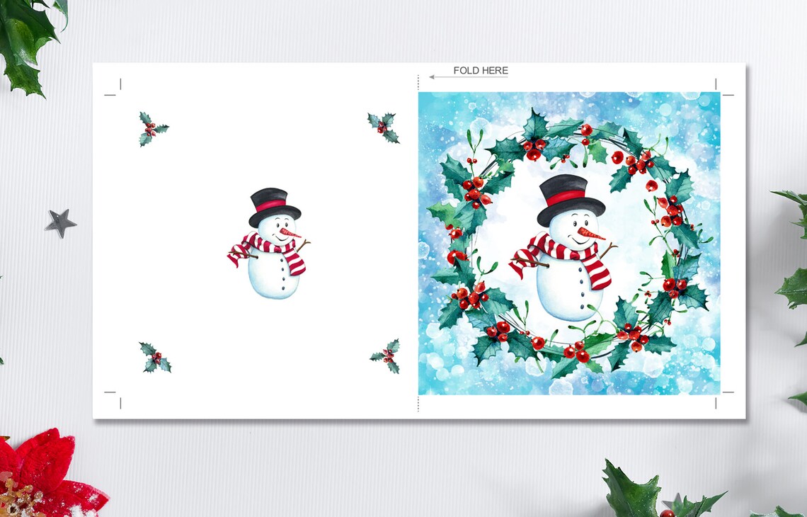 Snowman Christmas Printable Card, Digital Holiday Card, Cute Xmas ...