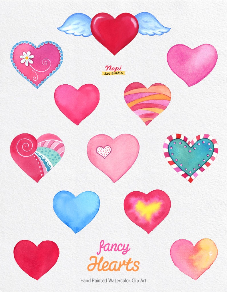 Valentines Day Clipart Watercolor Hearts PNG Love Romantic - Etsy