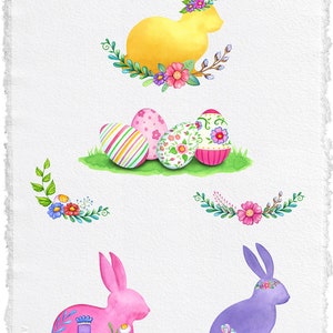 Easter Spring Watercolor Clipart Easter Floral Bunny Easter Eggs ...
