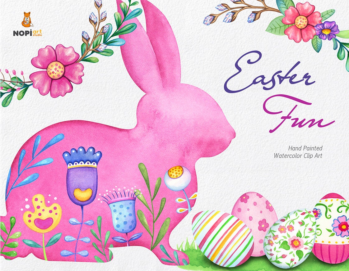 Easter Spring Watercolor Clipart Easter Floral Bunny Easter Eggs ...
