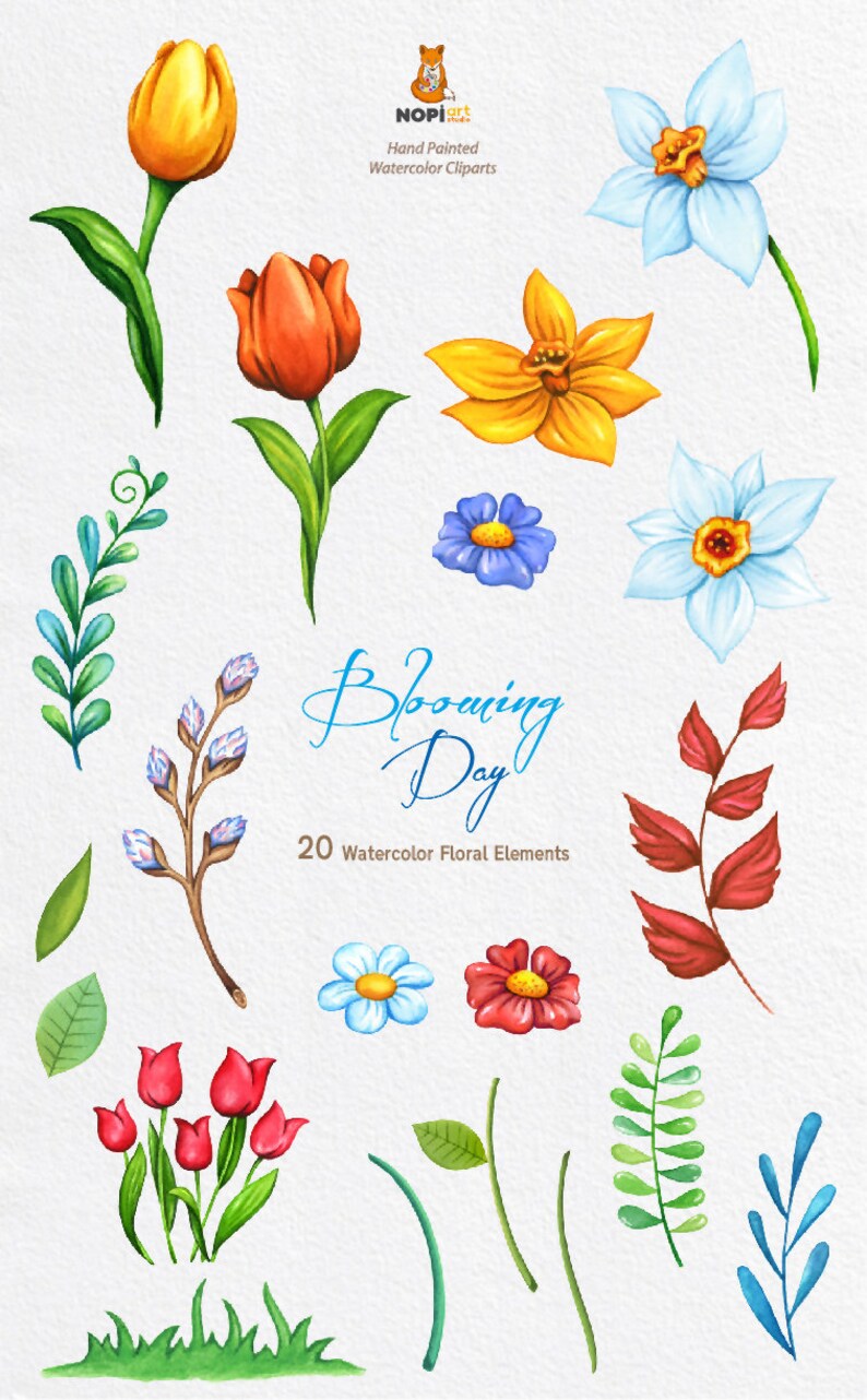 Floral Watercolor Clipart, Hand Painted Flower Elements Bridal Wedding ...