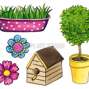 Spring Watercolor Garden Clip Art Set Scrapbook Hand Painted - Etsy