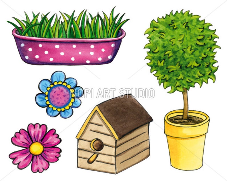 Spring Watercolor Garden Clip Art Set Scrapbook Hand Painted - Etsy