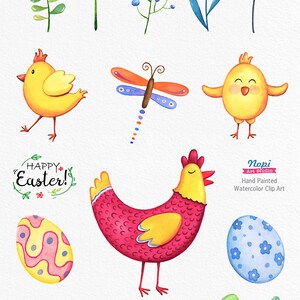 Easter Watercolor Clip Art, Easter Chicken, Egg, Chick, Spring Flowers ...