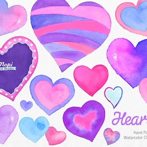 Valentine's Day Clipart, Hearts Watercolor Clipart, Heart Elements Hand ...