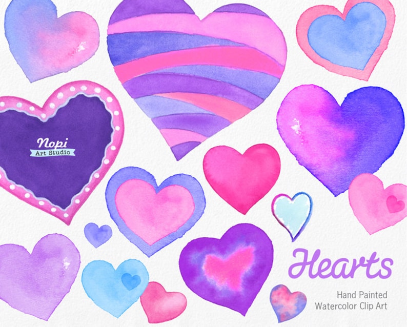 Valentine's Day Clipart, Hearts Watercolor Clipart, Heart Elements Hand ...