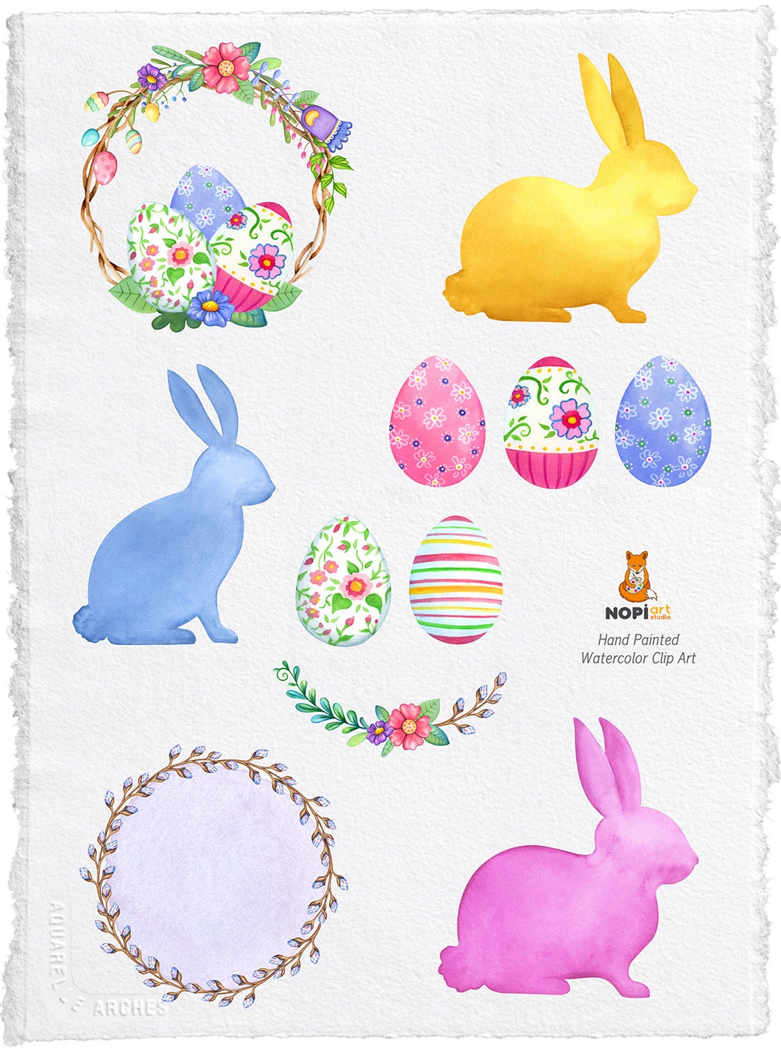 Easter Spring Watercolor Clipart Easter Floral Bunny Easter Eggs ...