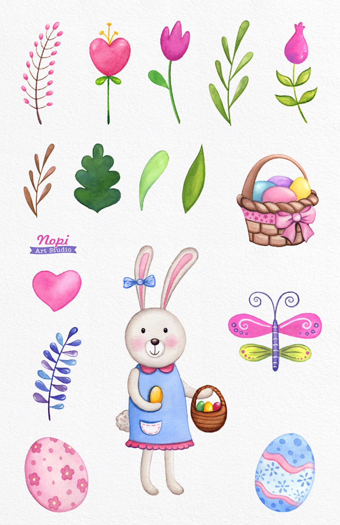 Easter Clipart Watercolor Floral clipart Easter Bunny Basket | Etsy