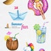 Summer Watercolor Clipart, Girl Tropical Flowers Leaf Coconut Flamingo ...