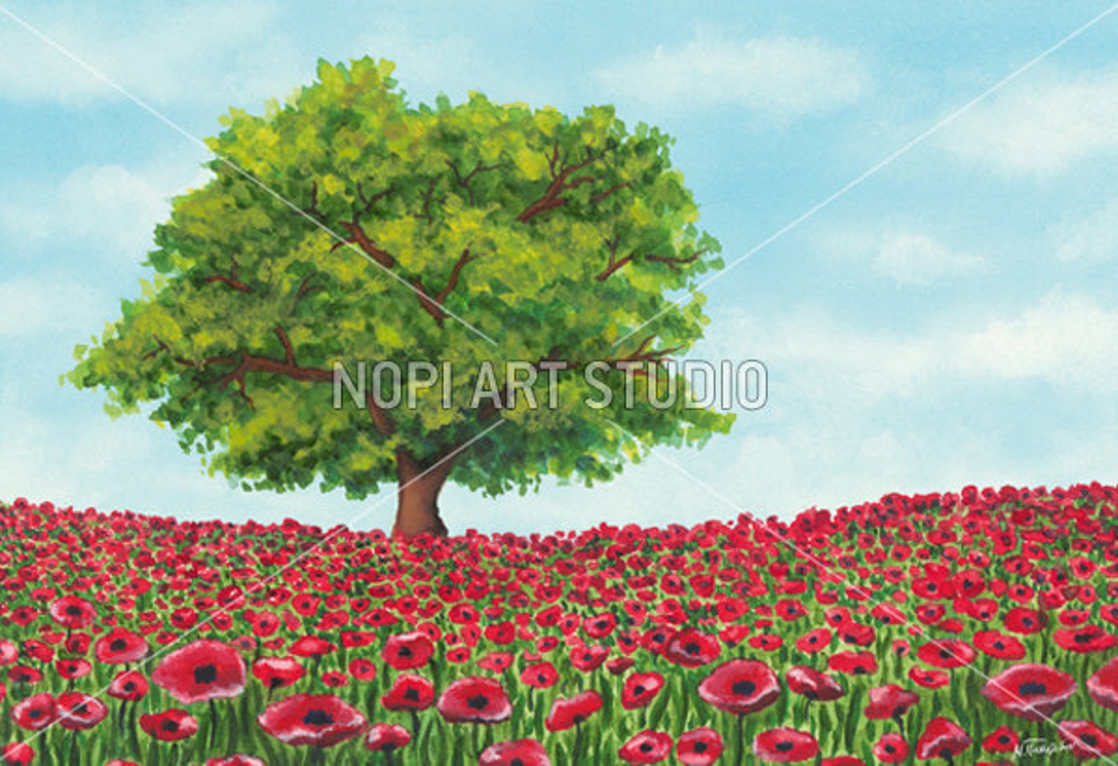 Spring Landscape Watercolor Painting, Red Poppies Field Illustration ...