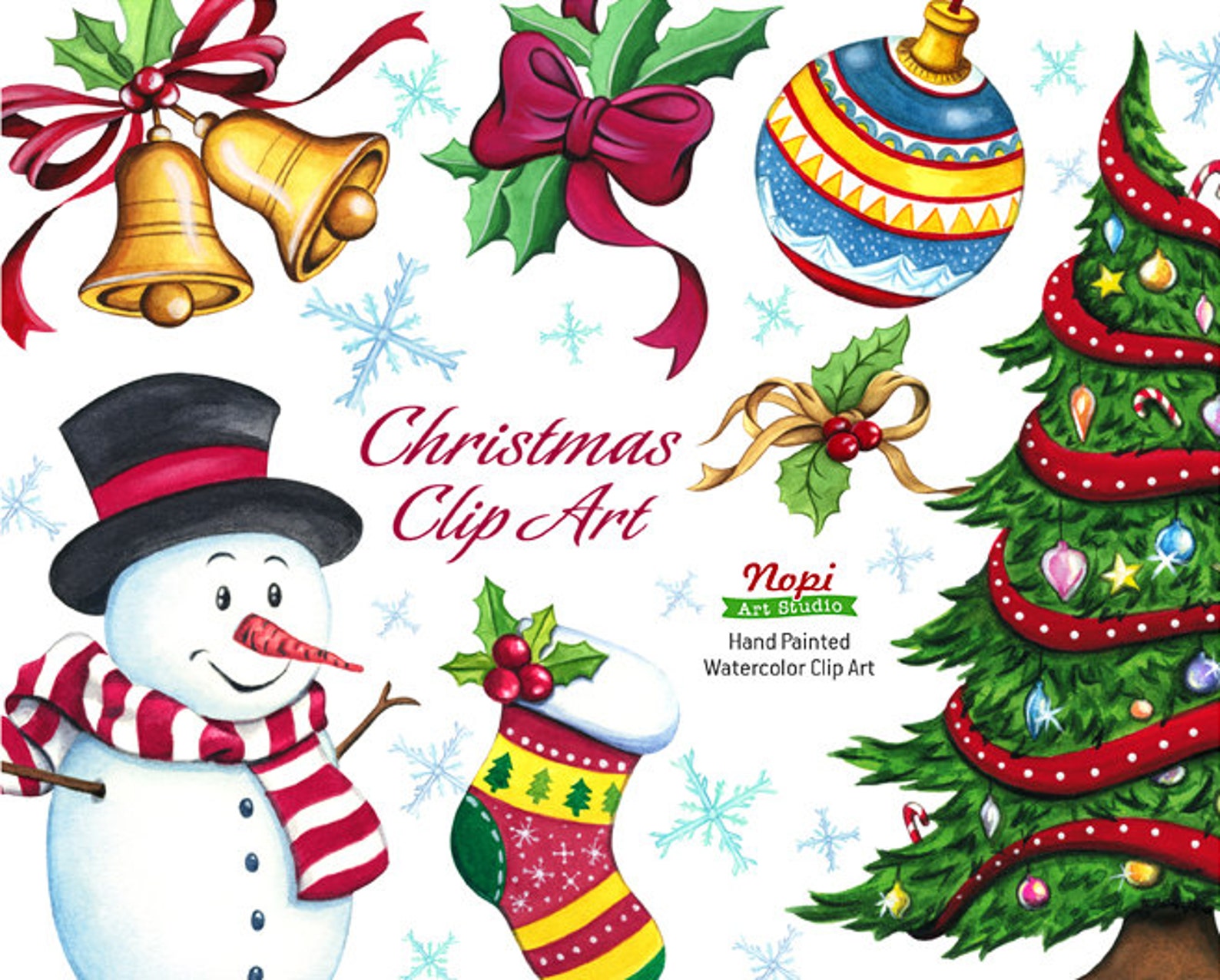 Christmas Holiday Clip Art Collection, Watercolor Xmas Elements, Winter ...