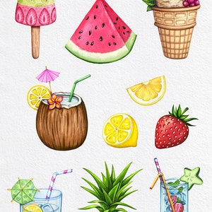 Summer Watercolor Clipart Fresh Fruits Ice Cream Cocktail Party, Food ...