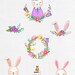 Easter Bunnies & Wreaths, Watercolor Little Animals, Floral Clipart ...