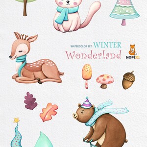 Winter Forest Animals Watercolor, Christmas Holiday Clipart, Cute Cozy ...