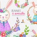 Easter Bunnies & Wreaths, Watercolor Little Animals, Floral Clipart ...