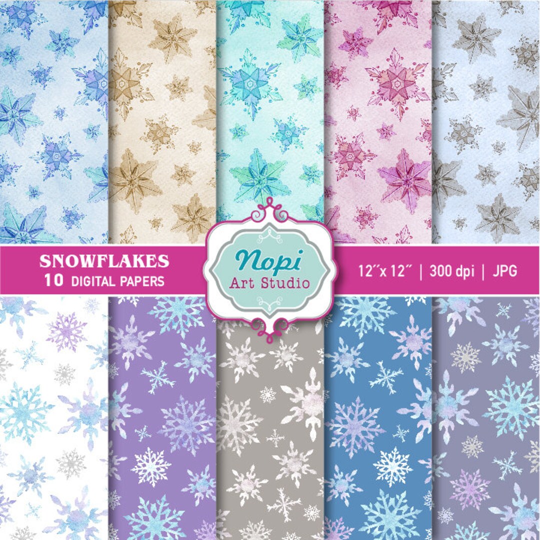 Snowflake Watercolor Digital Paper Winter Clipart Snowflakes Scrapbook ...