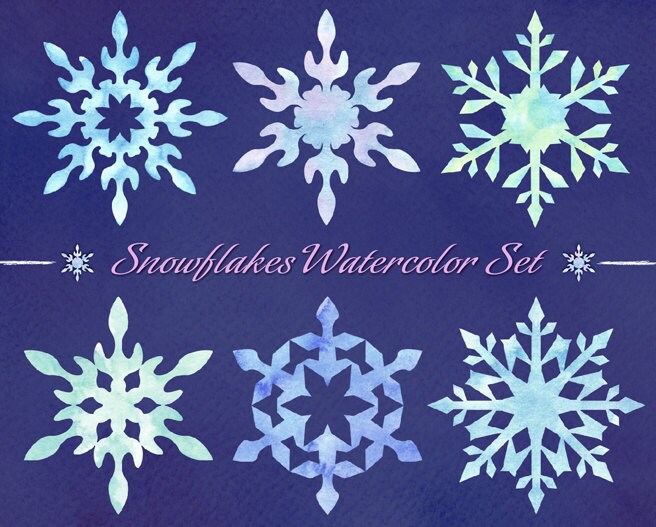 Snowflakes Clip Art Christmas Watercolor Hand Painted - Etsy