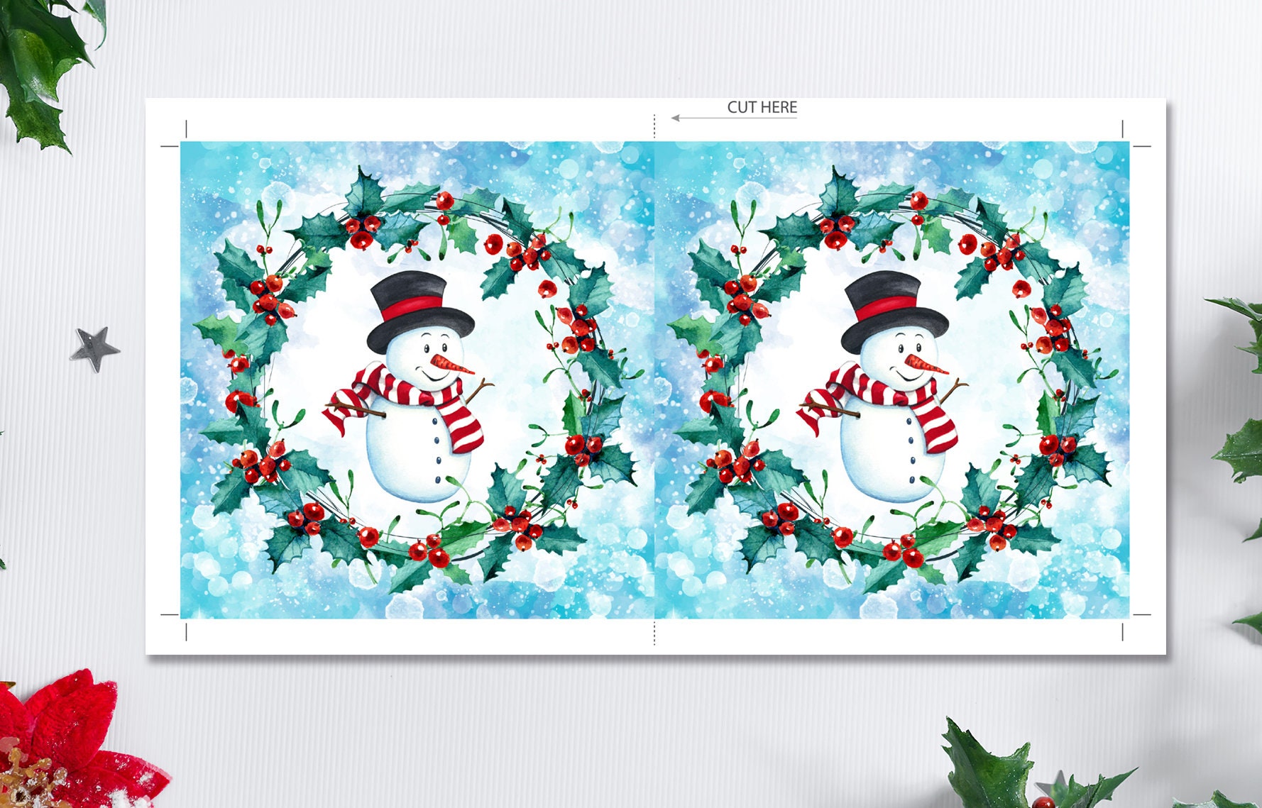 Snowman Christmas Printable Card Digital Holiday Card Cute - Etsy