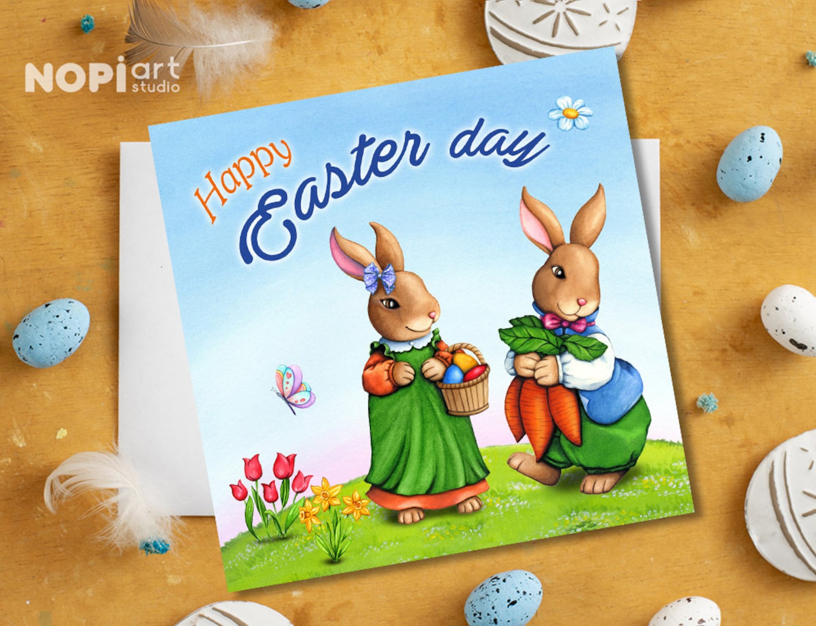 Easter Card, Printable Easter Card, Easter Bunnies Couple PDF Instant ...