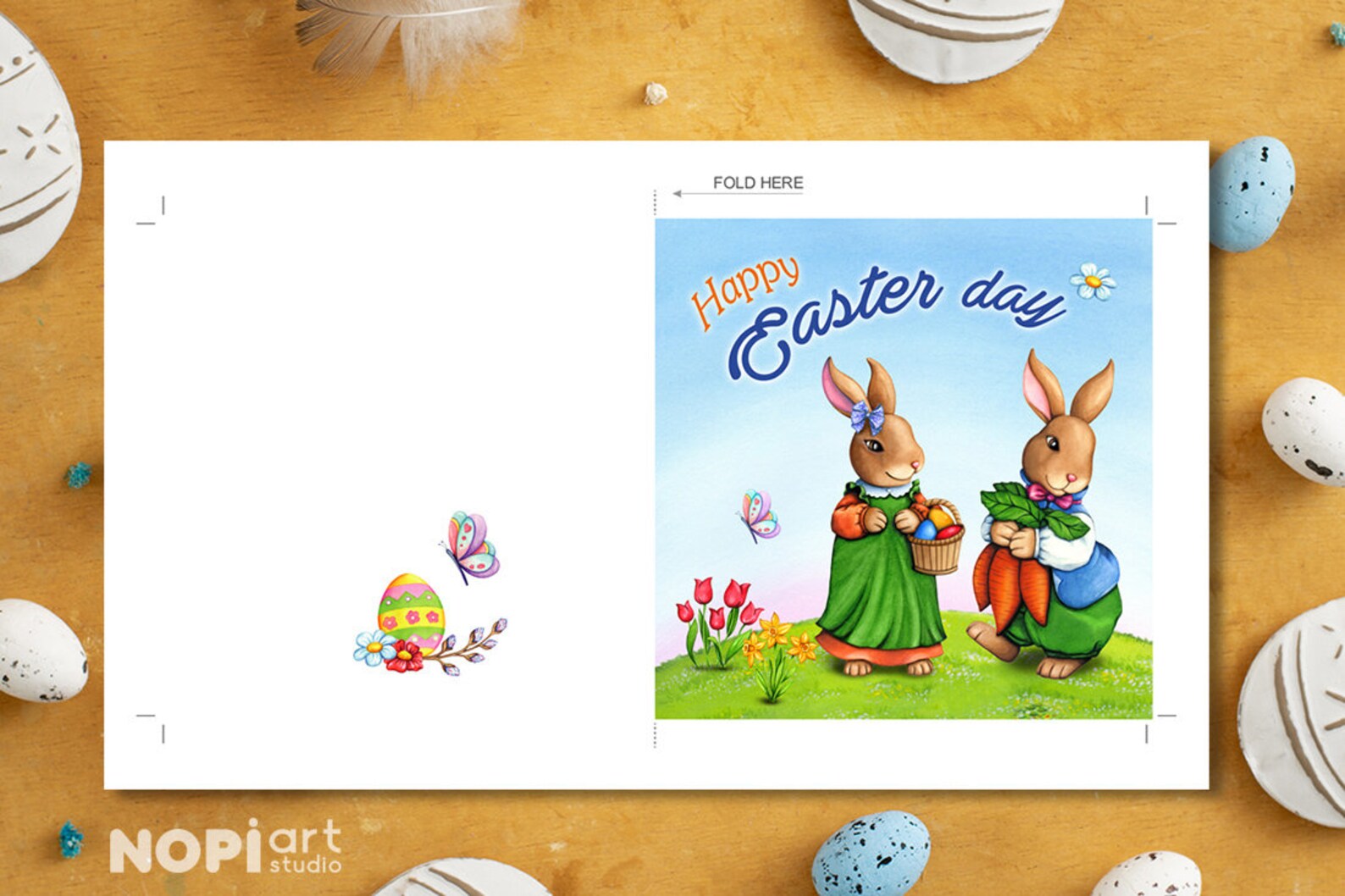 Easter Card, Printable Easter Card, Easter Bunnies Couple PDF Instant ...