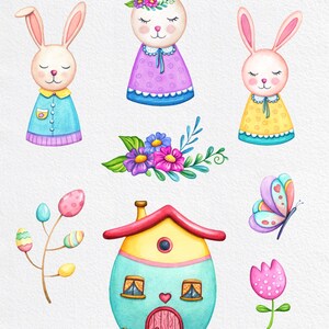 Watercolor Easter Clipart, Cute Easter Bunny, Easter Wreath Flowers ...