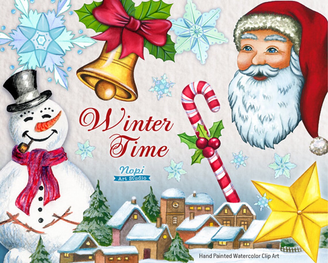 Christmas Watercolor Clipart, Xmas Diy Holiday Hand Painted Clipart ...