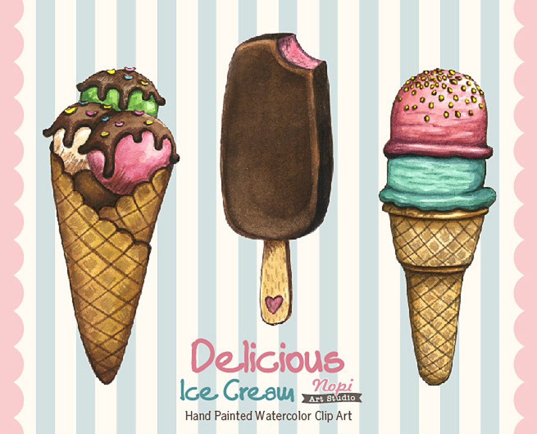 Ice Cream Clipart Hand Painted, Summer Clipart, PNG Watercolor Food ...