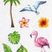 Summer Watercolor Clipart, Girl Tropical Flowers Leaf Coconut Flamingo ...