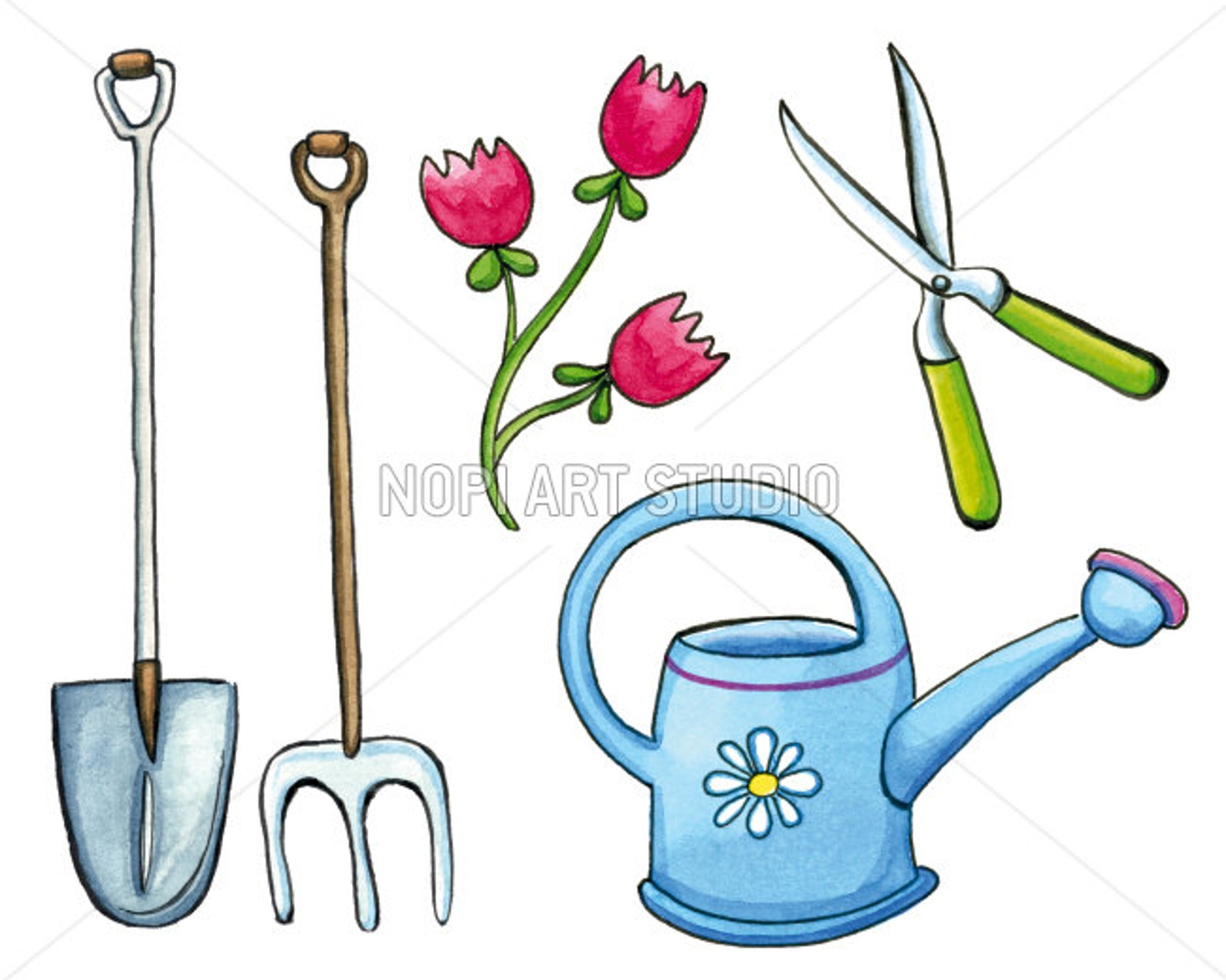 Spring Watercolor Garden Clip Art Set Scrapbook Hand Painted - Etsy