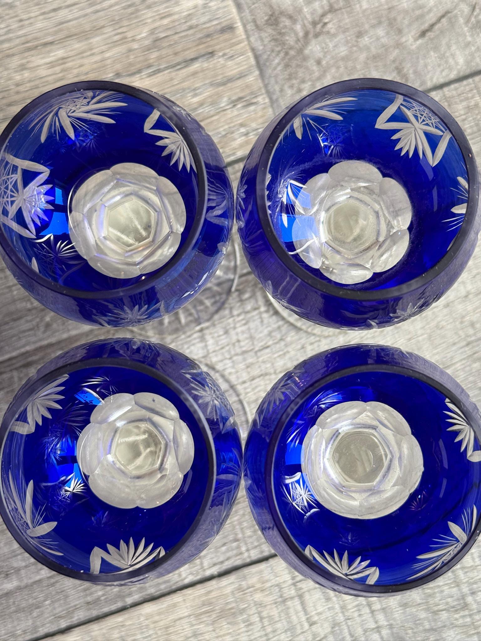 Vintage Bohemian Cobalt Blue Star Wine Cordial Traube Crystal Glasses ...