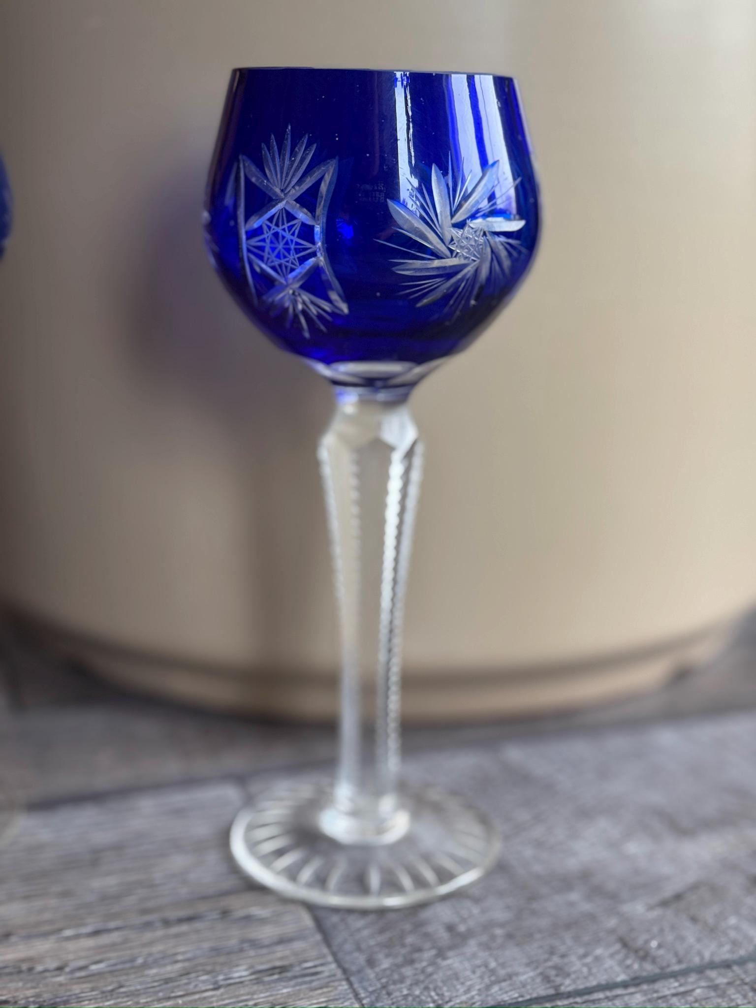 Vintage Bohemian Cobalt Blue Star Wine Cordial Traube Crystal Glasses ...