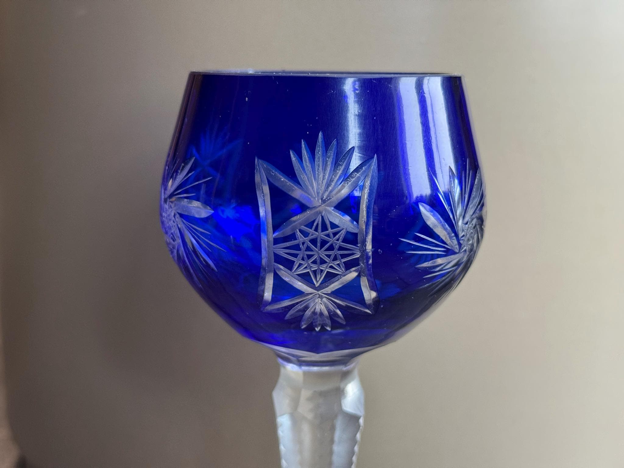 Vintage Bohemian Cobalt Blue Star Wine Cordial Traube Crystal Glasses ...