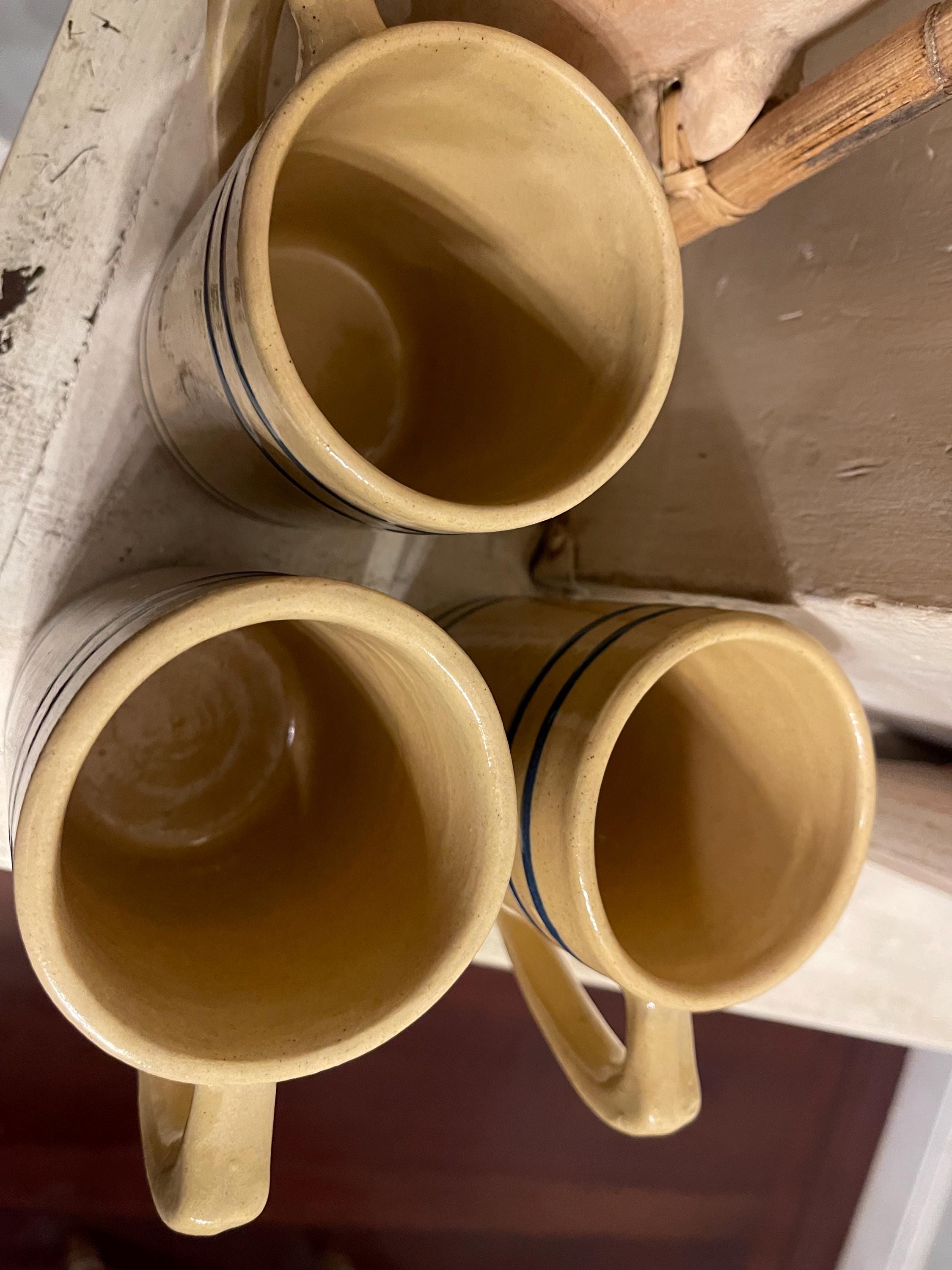 Set of Three Vintage Buckeye Stoneware Yellowware Blue Striped Mugs - Etsy