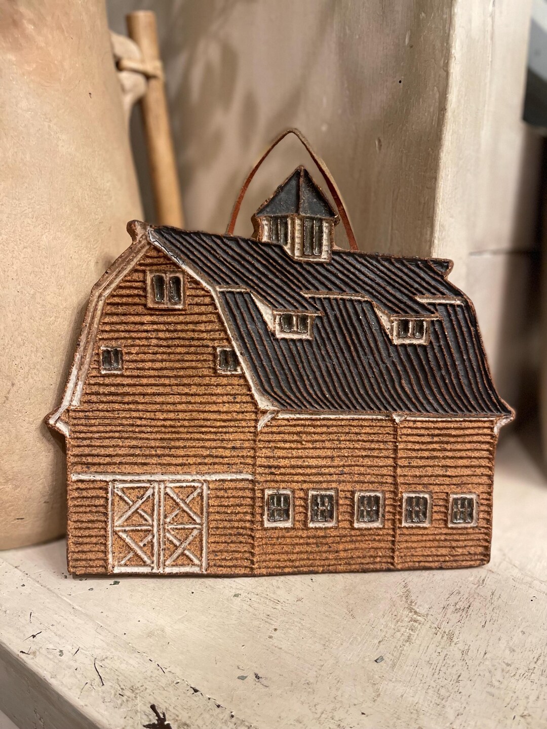 Vintage Pottery Little John Red Barn Wall Hanging Trivet Farmhouse ...
