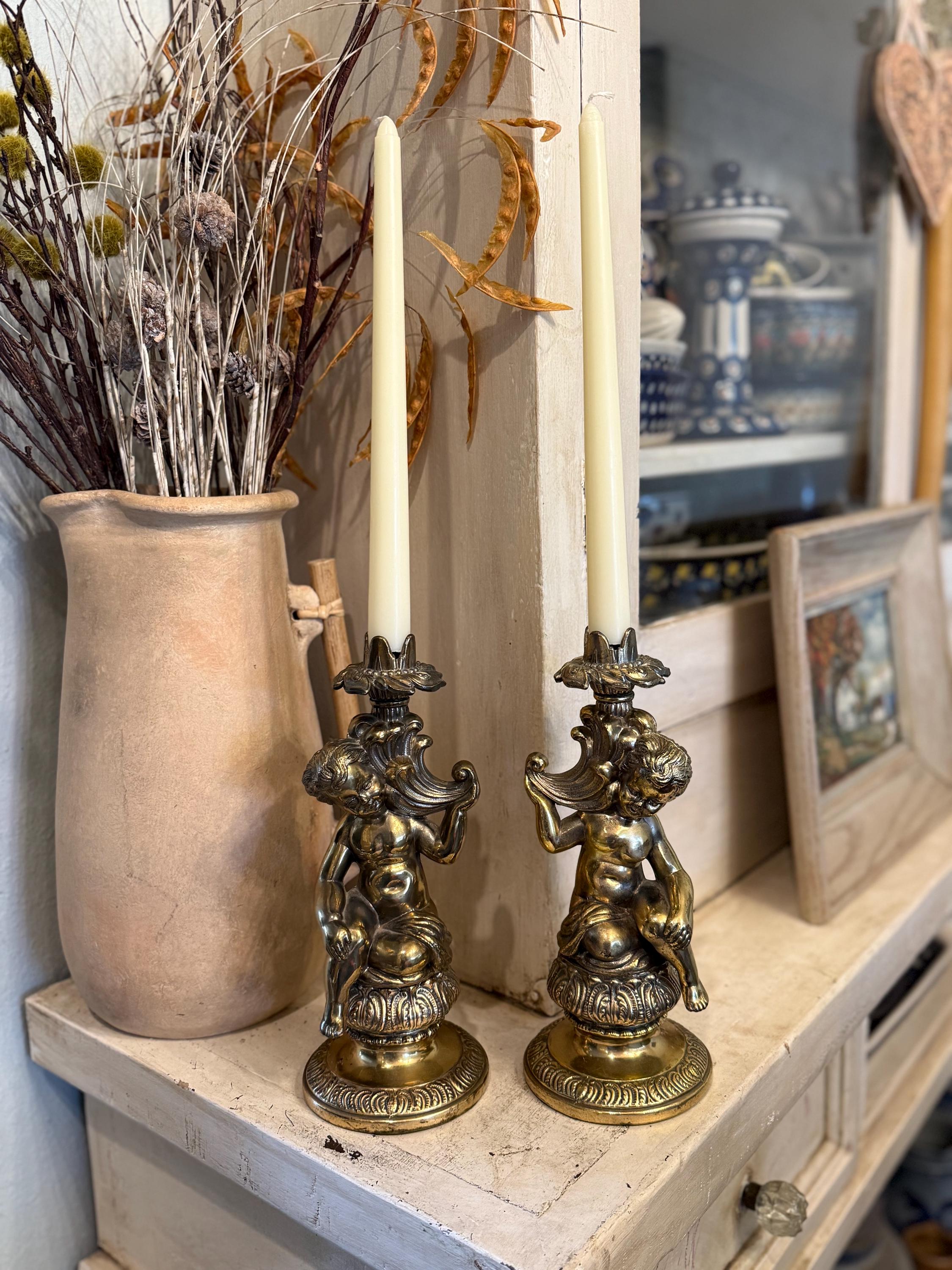 Pair of Vintage Ornate Rococo Style Brass Cherub Candle Stick Holders ...