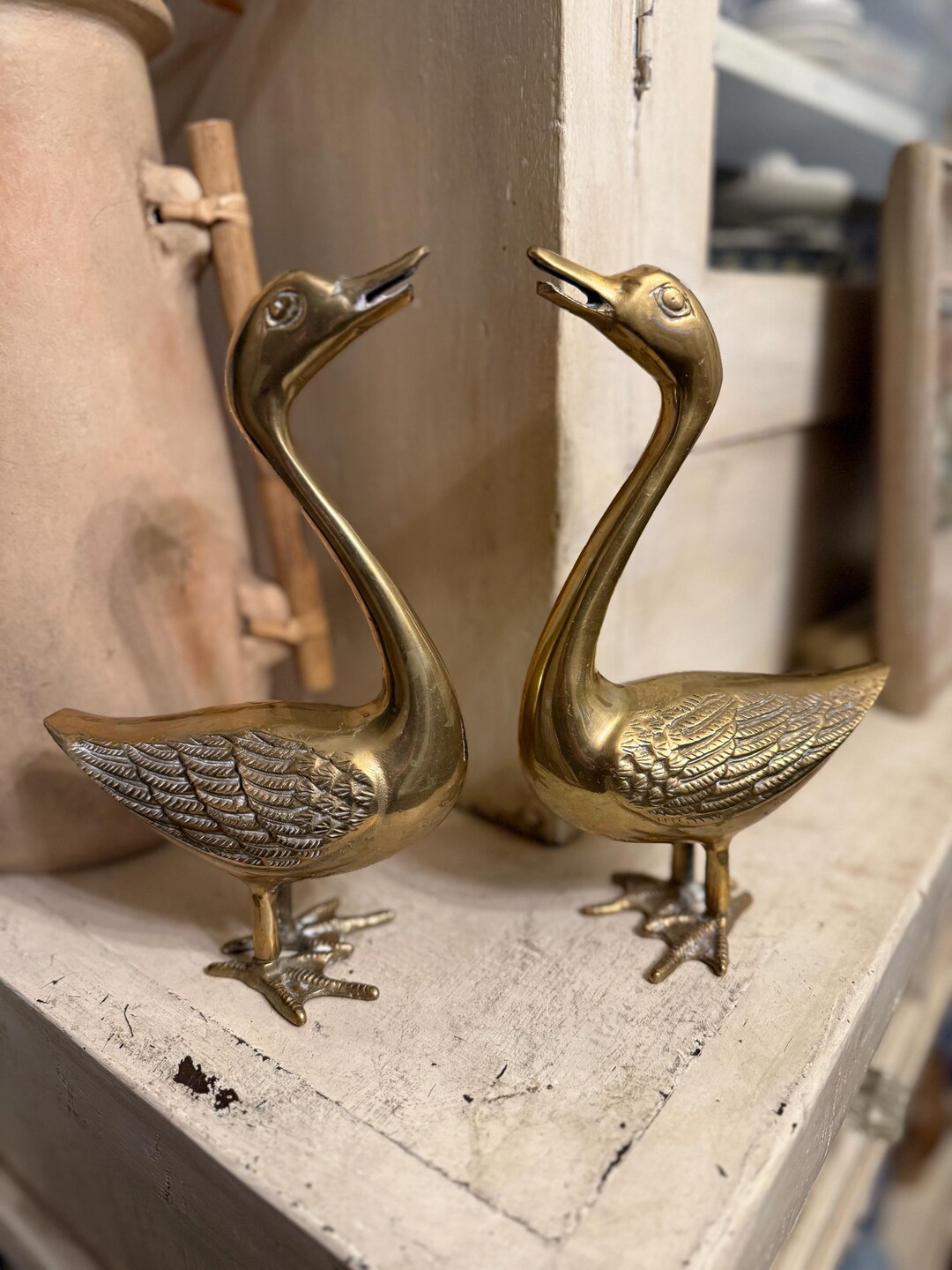 Pair of Vintage Solid Brass Geese Figurines - Etsy