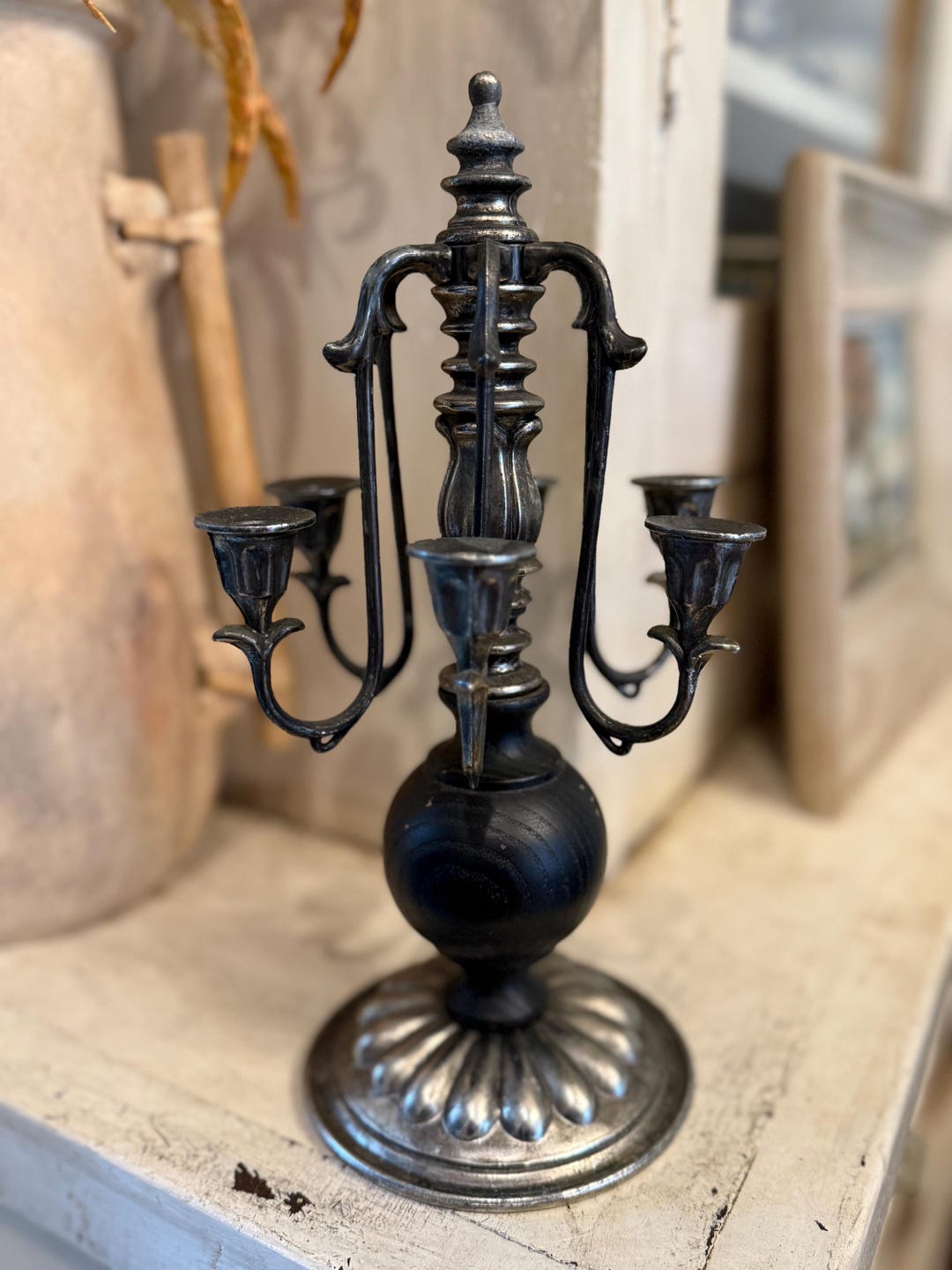 Vintage Small Wood & Metal Ornate Candelabra - Etsy